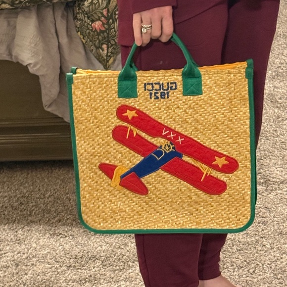 Gucci | Bags | Gucci Kids Airplane Straw Tote Likenew | Poshmark